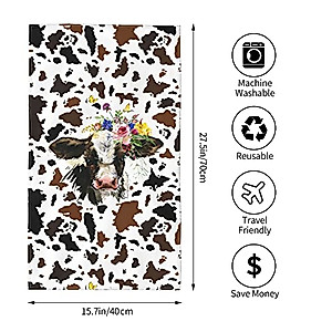 Kicoyuaz Cow Print Bath Hand Towels for Bathroom Kitchen Towel White Cute Animal Print Gym Spa Home Decorative Clearance Washing Face Washcloths Soft Funny