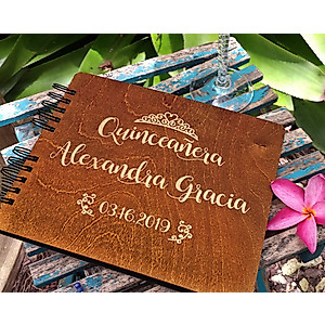 Quinceanera Guest Book Decorations Rustic Wooden Guestbook Engraved Personalized 15th Birthday Mis Quince Guests Sign in Party Favor