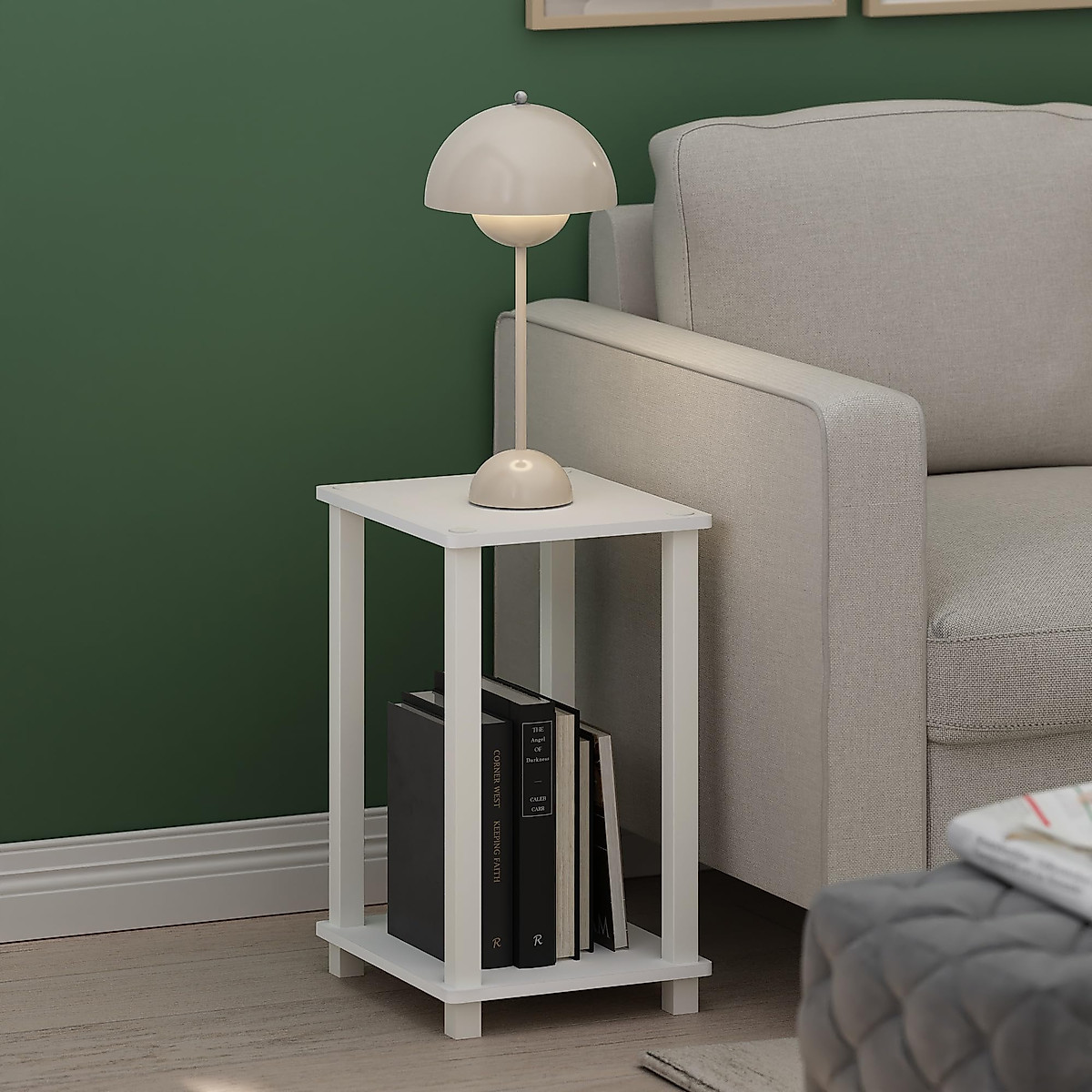 Furinno Simplistic End Table, Small, White/White