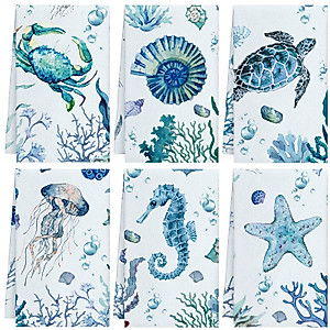 Patelai 6 Pcs Kitchen Towels Cute Towel Bathroom Hand Towels Dish Tea Towel for Christmas Valentine's Day St. Patrick's Day Winter Housewarming Gifts Decorations 18 x 28 Inches (Beach Style)