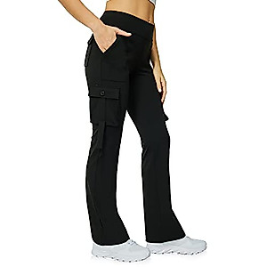 Yoga Flare Leggings for Women High Waisted Yoga Casual Pants Workout Leggings Cargo with 6 Pockets Bootcut Yoga Pants,Black S