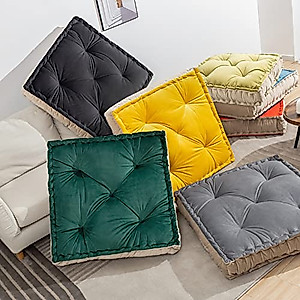 HIGOGOGO Extra Large Floor Cushion, 20"x20" Square Tufted Seating Floor Pillow with Frilled Edge, Outdoor Thicken Meditation Cushion for Yoga, Reading, Kids Playing and Pet Sleeping, Grass-Green