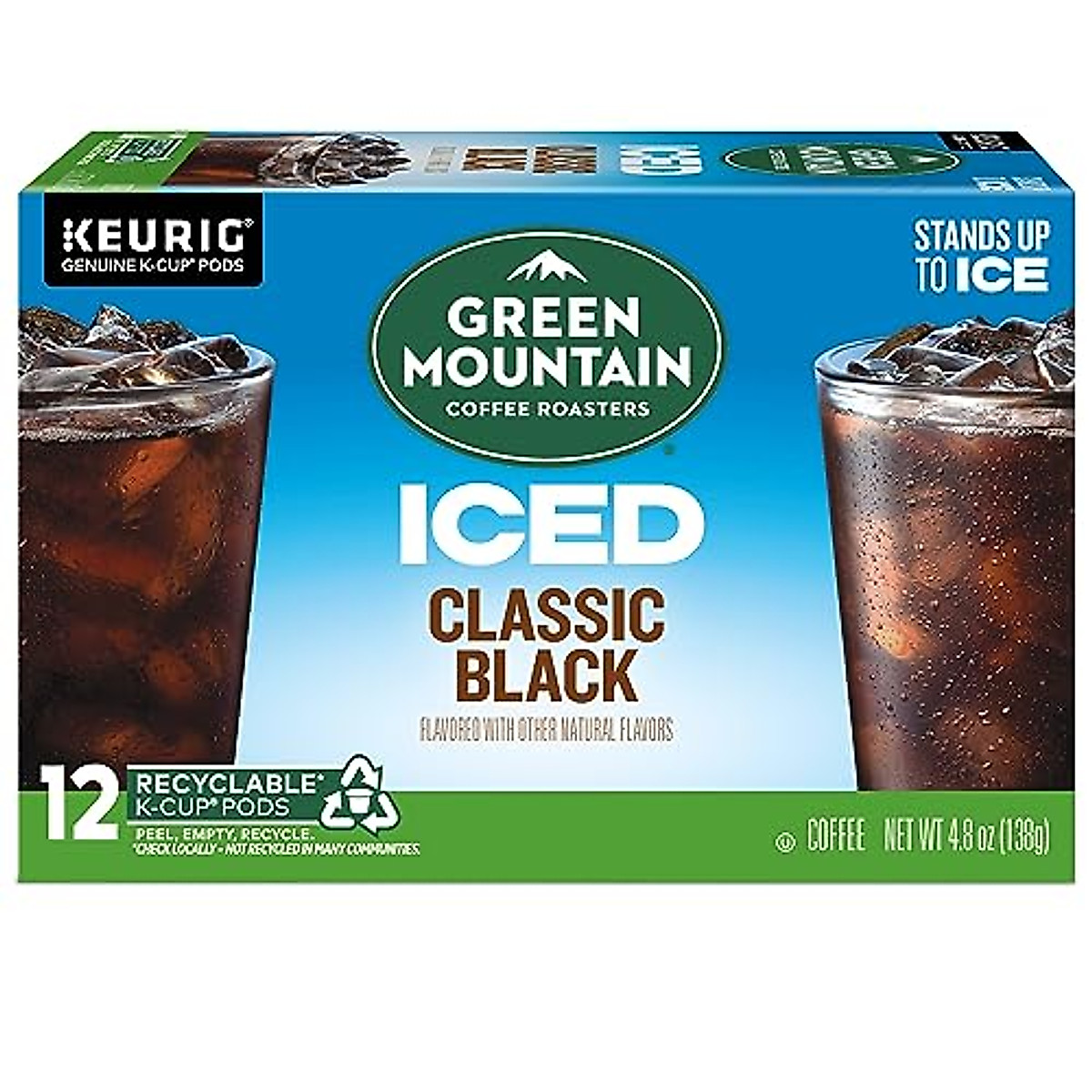 Green Mountain Coffee Roasters ICED Classic Black, Single Serve Keurig K-Cup Pods, Medium Roast Iced Coffee, 72 Count (6 Packs of 12)