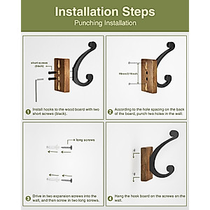 Josmimic Wall Hooks for Hanging Towel - Black Rustic Wood Coat Hook,4 Pack Hooks Wall Mounted for Towel, Coat, Cloth, Purse, Hat, Key, Decorative Bathroom Shower Kitchen