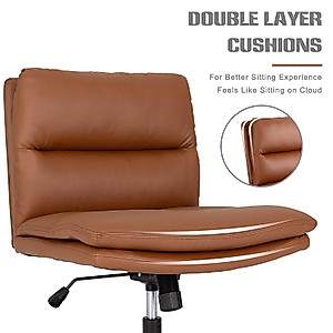 Okeysen Criss Cross Chair with Wheels, Armless Cross Legged Comfy Office Desk Chair, Modern PU Leather Height Adjustable Swivel Computer Task Chair with Wide Seat for Home, Office, Vanity Chair, Brown