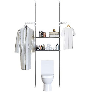 Skywin Over The Toilet Storage Shelf, Easy to Assemble Bathroom Storage, Height and Width Adjustable, Great Toilet Shelf Organizer, No Drill Required (White)