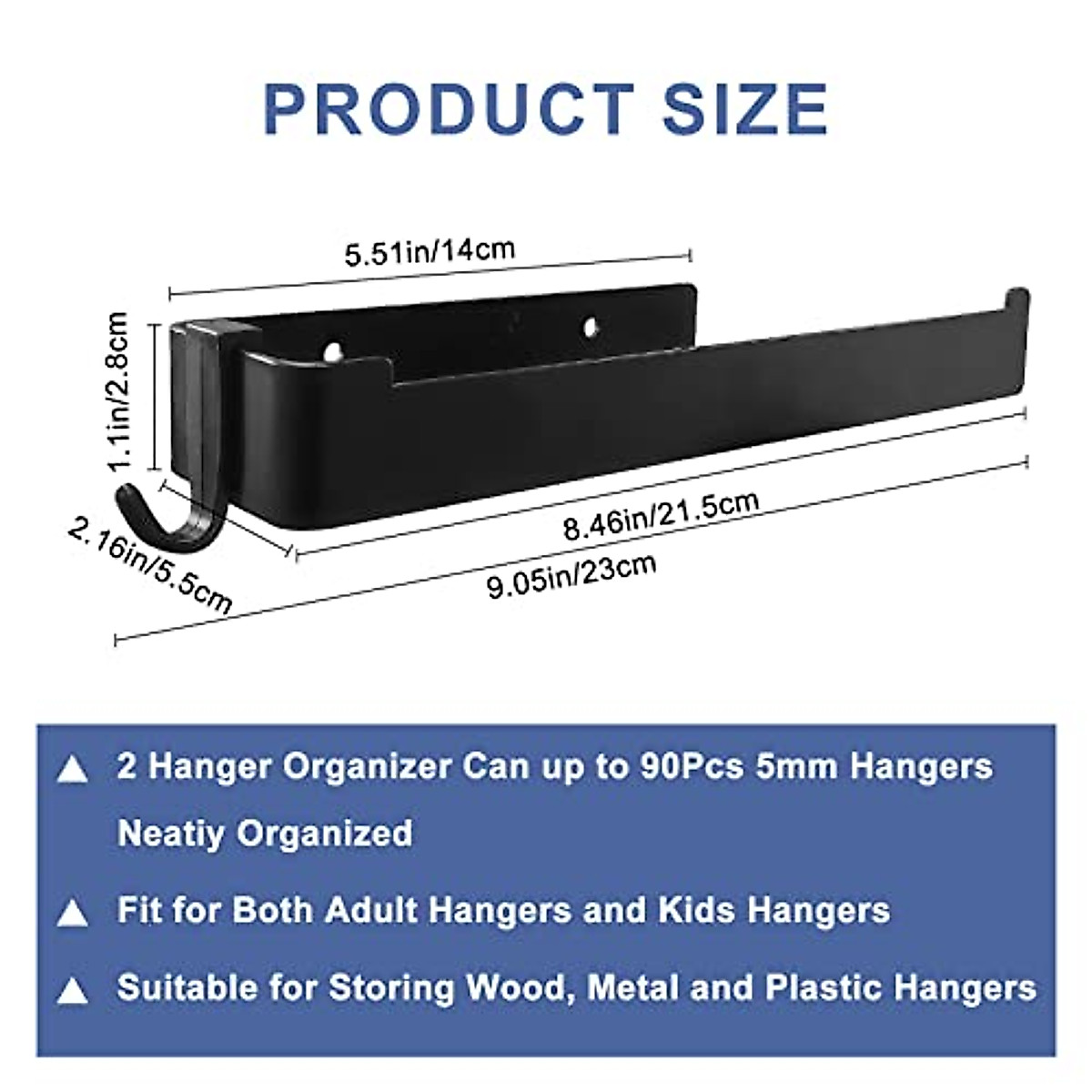 2 Pack Hanger Storage Stacker Stand，Hanger Organizer Stacker,Hanger Holder Rack with Hook for Closet, Hanger Stacker for Closet Laundry Room,Space Saving Clothes Hanger Storage Rack，Drilling (Black)
