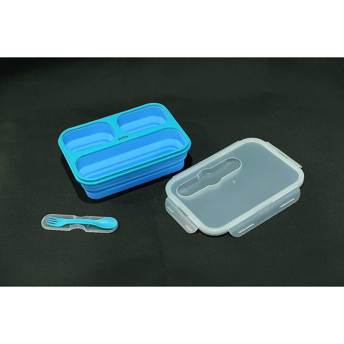 Sailing Elegant Collapsible Silicone 3-Compartments Lunch Box/Container, Super Convenient Stackable Food Storage Containers, Material Safe (Set of 1, Blue)