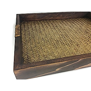Serving Tray Wooden Handmade Bamboo Oriental Vintage Restaurant Wooden Handcraft 11.5 x 15 Inches