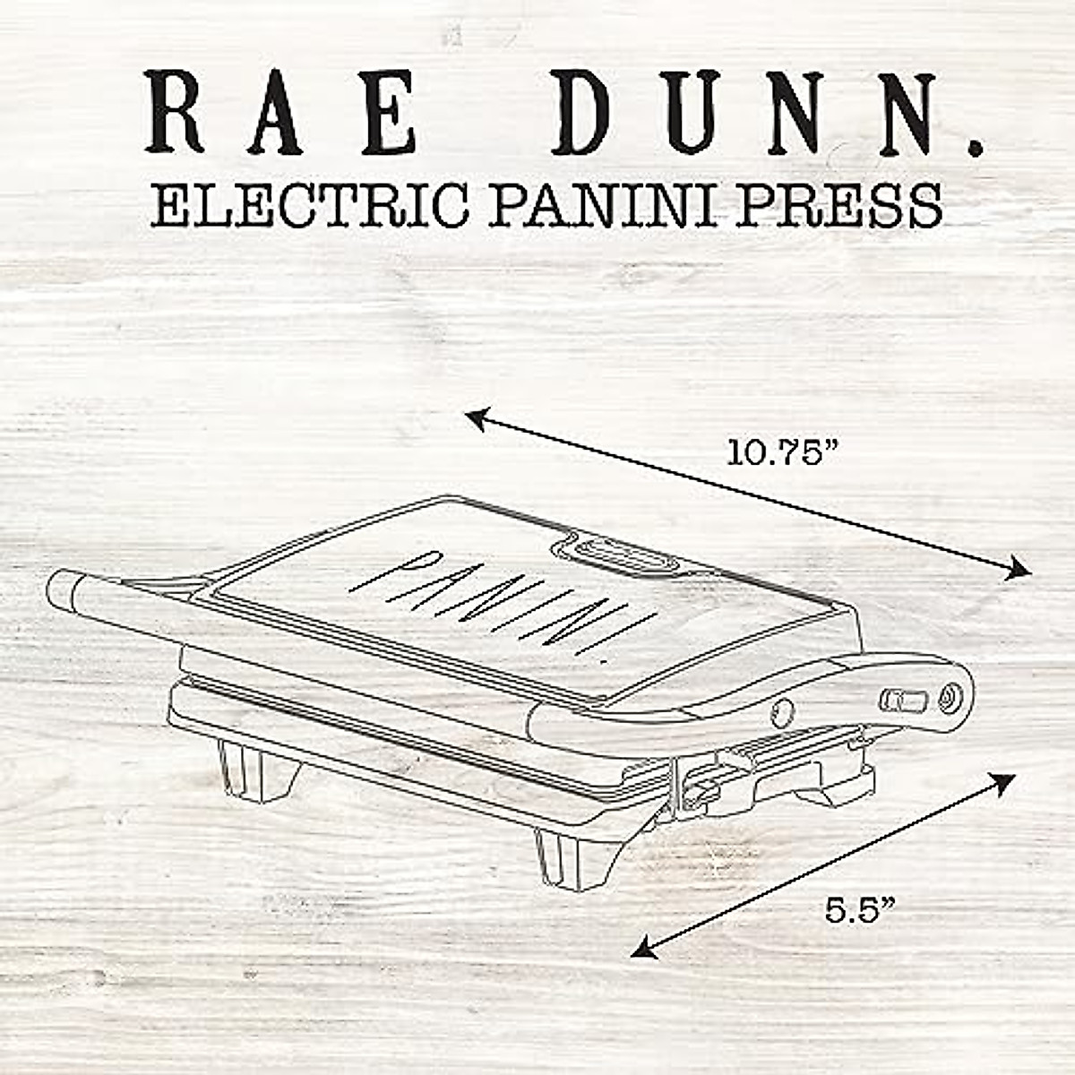 Rae Dunn Panini Maker - 750 Watt 2-Slice Press Grill with Indicator Lights | Opens 180 Degrees | Double Sided Heating | Non-stick Cooking | Cool Touch Handle | Easy to Clean, Cream