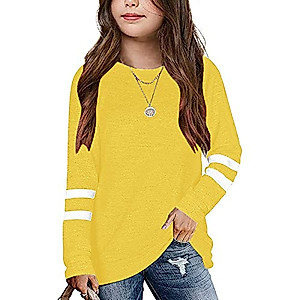 Kids Boys Girls Spring Fall Cotton Fleece Pullover Cotton Basic Round Neck Solid Sweatshirt Tee Shirt 1-Year-Old Pullover Yellow