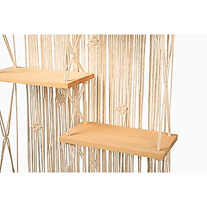 Macrame Wall Hanging Plant Decor Shelf, Tall Ladder Shelf, 5 Tier Indoor Handmade Plant Shelves, Large Boho White Beige Hanging Floating Hand Woven Rope for Bedroom, Bookshelf (60" H x 24" W)