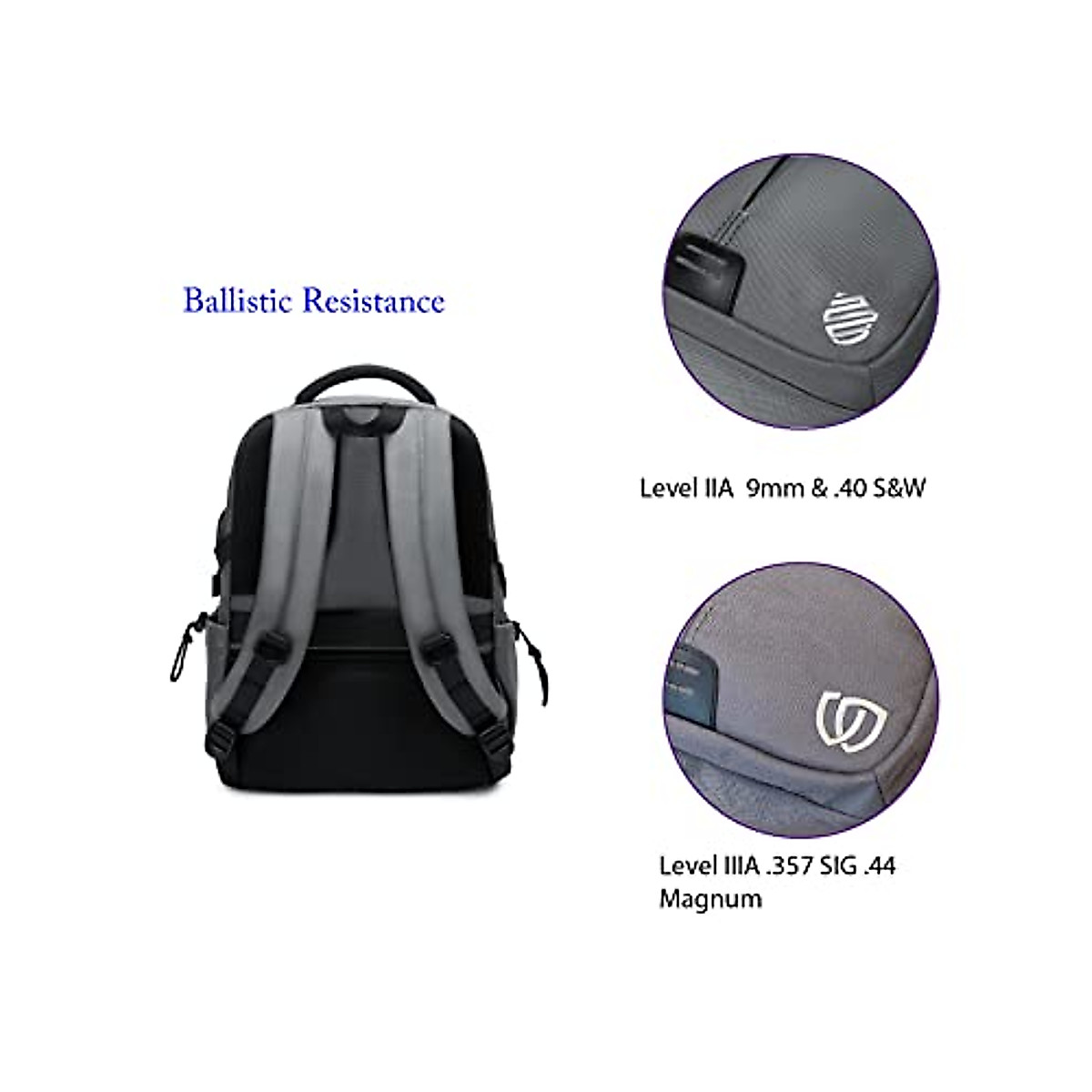 BAUHOO Ballistic Resistant Backpack (Double Shield) Grey