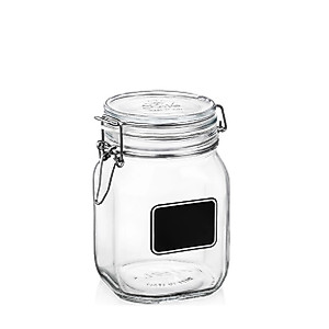 Bormioli Rocco Fido Square Clear Jar with Chalkboard, 33-3/4-Ounce