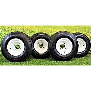 Antego Tire & Wheel 18x8.50-8 Tires on 8x7 Steel Wheels White Assemblies for Golf Carts and Lawn Mowers (Set of 4)