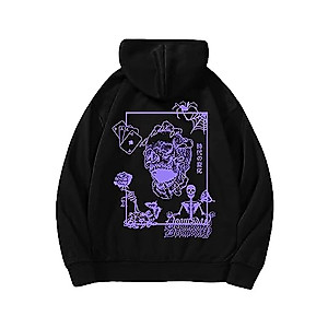 COZYEASE Men's Y2K Graphic Hoodies Oversized Vintage Sweatshirts Long Sleeve Slogan Letter Drawstring Streetwear Black L