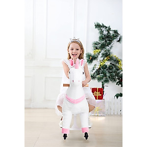 PONYEEHAW Ride on Unicorn Toys, Kids Ride on Horse Riding Horse Toys Ride on Toys for 3-5 Years Old, Premium Plush Animals Toys Walking Horse with Wheels 29.92" L x 9.84" W x 31.12" H