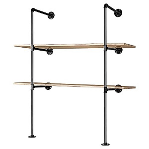 CASAVIDA 3-Tier Industrial Iron Pipe Shelving Wall Mounted, Floating Pipe Shelves Retro Storage Wall Shelving Bookshelf for Living Room Kitchen Office Bathroom, Black