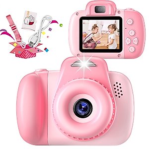 Kids Camera, HAONIU 48MP Digital Dual Camera Kids Toys for Boys/Girls 3-12 Years Old, Kid Selfie Camera with 2.0 Inch IPS Screen, 32GB SD Card, 1080P HD Video Cameras for Toddler Birthday Gifts (Pink)