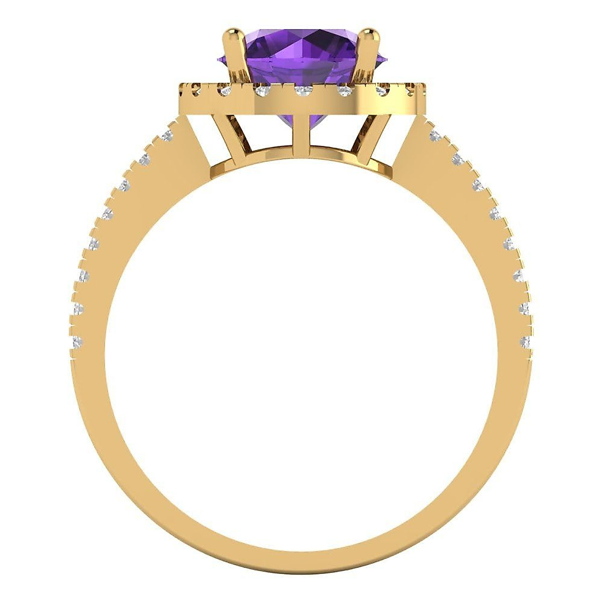 Clara Pucci 1.79ct Round Cut Solitaire halo Natural Amethyst Proposal Designer Wedding Anniversary Bridal accent ring 14k Yellow Gold