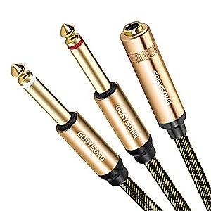 GOSYSONG 1/4 Splitter Cable, 6.35mm Female to 2x6.35mm Male Adapter, 1/4" Female to Dual 1/4" Male, 1/4 inch splitter-50cm/1.5ft