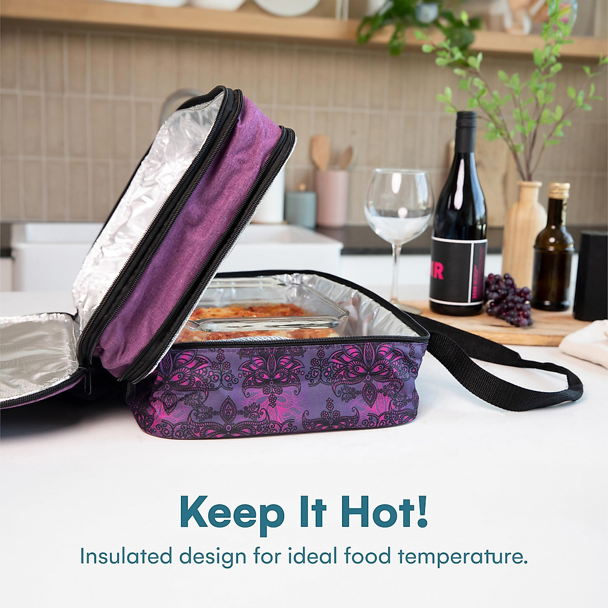 VP Home Double Casserole Insulated Travel Carry Bag (Henna Tattoo) for Trip Birthday Party, Mother's Day, Holiday, Christmas Day, Grocery Store, Supermarket, Outdoor Picnic etc