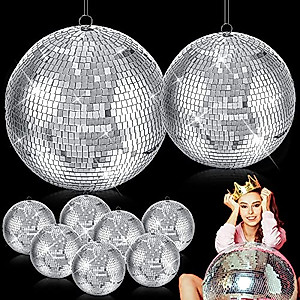 Outus 9 Pcs 16 inch Large Disco Balls Ornaments, 16", 12", 4" Hanging Disco Ball Decor, Silver Disco Balls Decoration Reflective Mirror Disco Balls for DJ Club Bar Stage Festivals Party Favor, 3 Size