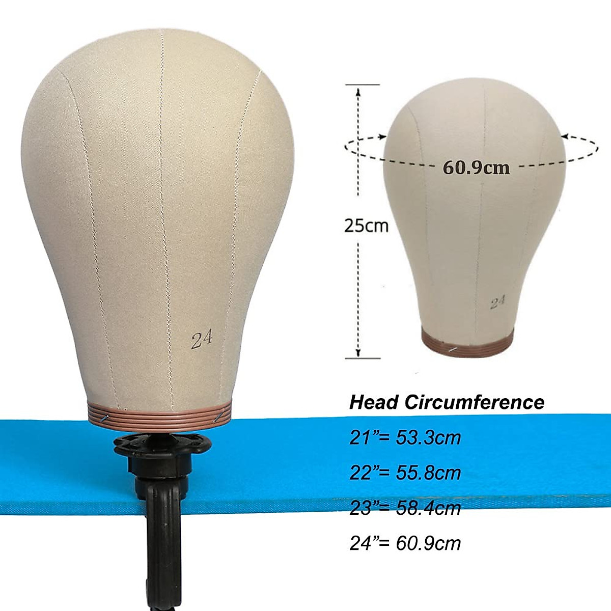 Canvas Wig Head Stand with Mannequin Head 23 inch Canvas Head for Wigs Making Kit Supplies Cork Canvas Block Manikin Head for Wig Styling Wig Holder Head (Wig Stand with Head, 52 Pins for Wig Head)