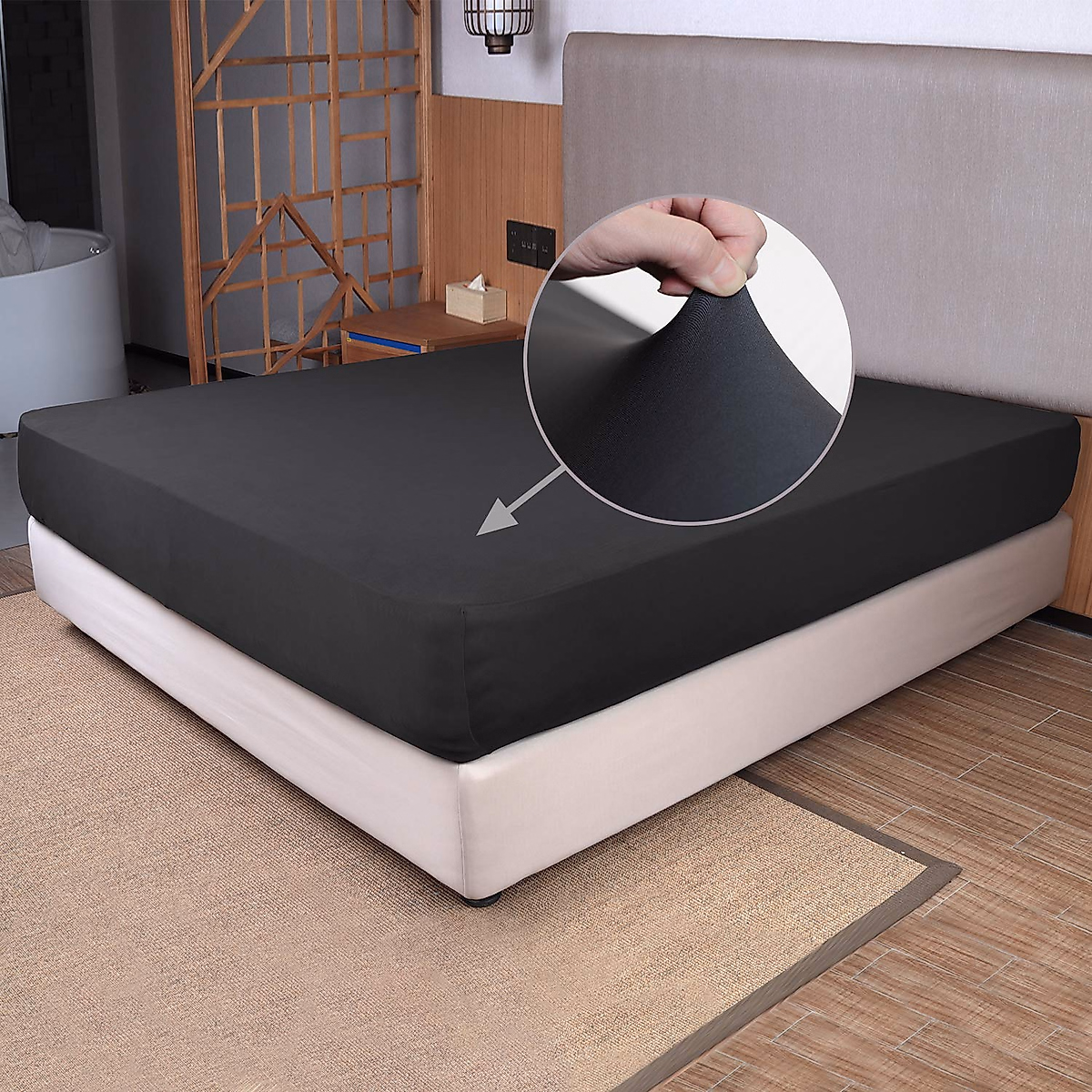 Stretch Full Size Fitted Sheet Only - 4-Way Stretchy Jersey Knit, Cozy T-Shirt Soft, Wrinkle Free, Snug Fit & Stay in Place, No More Slipping Off for Mattress (Deep: 5"-16") - Dark Gray, Full