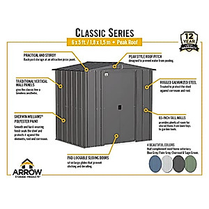 Arrow Shed Classic 6' x 5' Outdoor Padlockable Steel Storage Shed Building