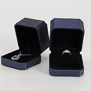 Ring Box for Wedding Ceremony Leather Jewelry Box Engagement Wedding Card Box, Jewelry Organizer Box Engagement Ring Holder Jewelry Gift Box Jewelry Storage Case(Steel-Blue)