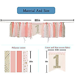 1st Birthday Banner For Baby - Pink Party Theme Pull Flag，highchair Banner - Flag On The Cake, Birthday Banner - Photo Booth Props, Cute Party Favor Supplies (Pink 1st banner)