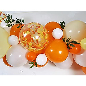 112pcs Little Cutie Orange Yellow White Balloon Garland Arch kit with Artificial Willow Leaves for Birthday Sunshine Baby Shower Bridal Shower Party Tangerine Theme Clementine Fruit Party Decors