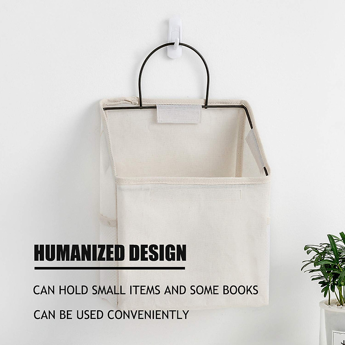 Qingsm 2 Pcs Wall-Hanging Storage Bags,Desktop Organizer Basket Cotton Linen Hanging Storage Basket for Kitchen,Bderoom,Living Room-Plant