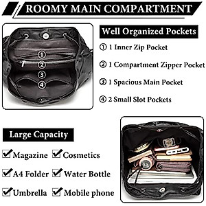 VASCHY Backpack Purse for Women, Fashion Faux Leather Buckle Flap Drawstring Backpack for College with Two Front Pockets Black