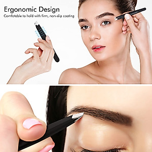 Tweezer Set 4-Piece for Men & Women - Professional Edge and point for Ingrown Hair,Eyebrow, Splinter, Facial & Blackhead Removal - Stainless Steel tweezers (Black)