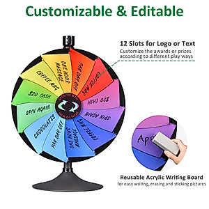 WinSpin 24" Dual Use Prize Wheel Tabletop and Floor Stand Adjustable 12 Slots Heavy Duty Dry Erase Spinning Fortune Wheel for Carnival Spinner Game & Tradeshow, Breeze Wheel Series
