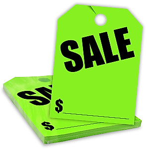 Versa Tags Sale Mirror Hang Tags- Sale Tags - Pack of 50 Sale Car Hang Tag- 8.5" X 11.5" Car Rear View Mirror Hang Tag Perfect Auto Dealership Supplies Neon Green Color