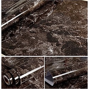 Self Adhesive Faux Brown Marble Grain Contact Paper for Kitchen Countertop Cabinets Backsplash Table Drawer Shelf Wall Crafts Projects (24 by 117 Inches)