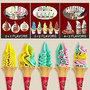 Kolzayier ETL Commercial 7(4+3 Mixed) Flavors Soft Ice Cream Machine,Floor Style Heavy Duty Soft Serve Ice Cream Maker,17 gallon/Hour,Upper Tanks Refrigerated,full Transparent Dispenser Set
