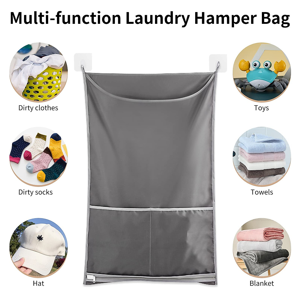 Door Hanging Laundry Hamper Bag - 2 Pack Laundry Hamper Bags Collapsible Over Door Laundry Bag with Hooks Large Hamper Clothes Storager for Space Saving Large Laundry Organizer Bag for Bathroom
