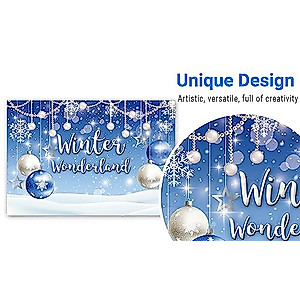 Funnytree 7x5ft Winter Wonderland Theme Backdrop for Blue Boy Baby Shower Birthday Party Christmas Snowflake Snow Landscape Photography Background Bokeh Glitter Pearl Banner Decoration Photo Booth