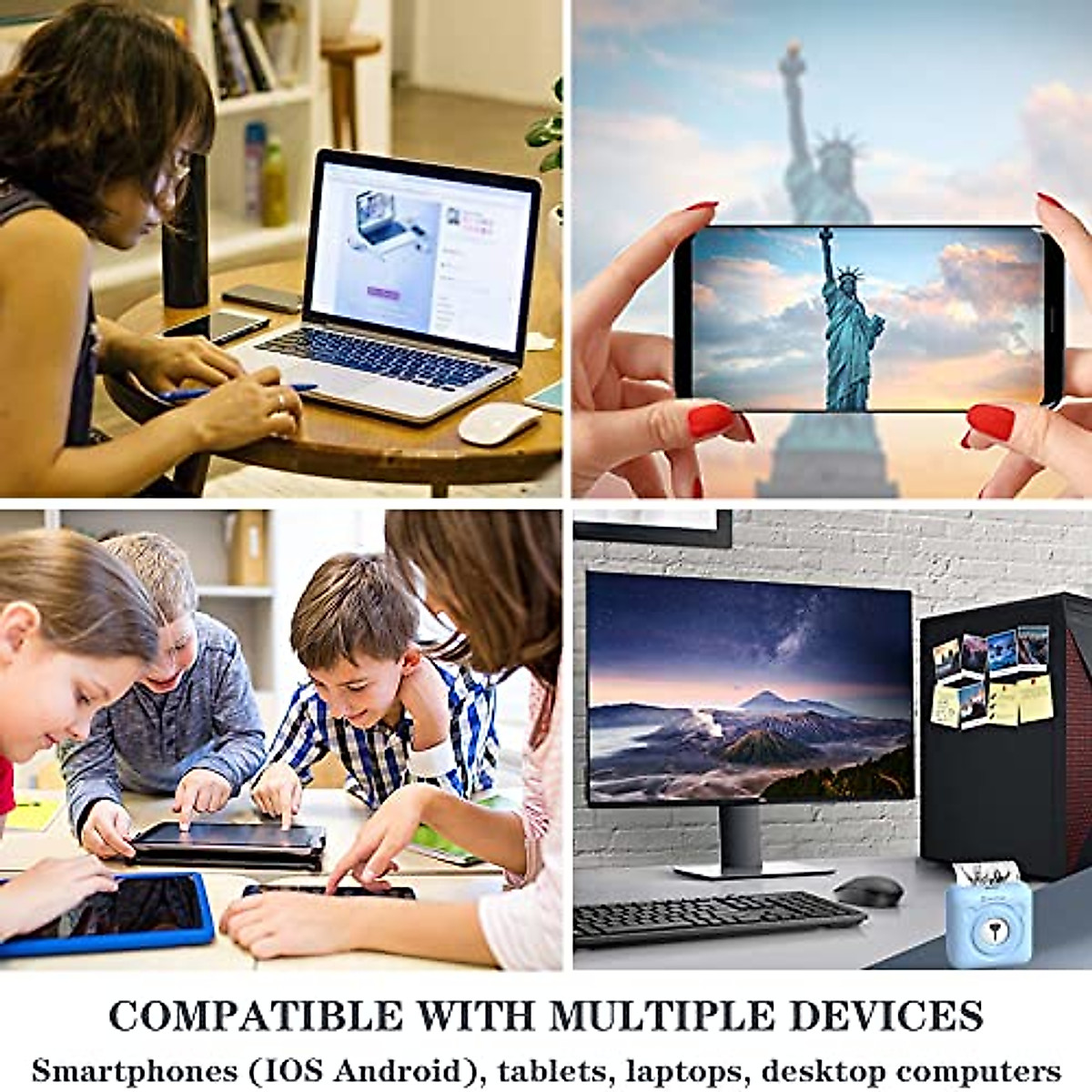 Mini Photo Printer for Phone, Portable Thermal Printer, Pocket Bluetooth Printer, Black& White Printer for Home Office Students Scrapbook- Purple