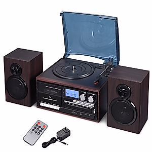 AW Vinyl Record Player with Speakers Turntable for Vinyl Records Stereo System for Home Bluetooth Tape Cassette CD Player Retro All in 1 AM/FM Radio