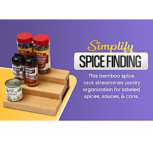 YBM Home In-Drawer 3-Tier Bamboo Spice Rack Drawer Organizer Tray for Cabinet and Kitchen Drawers, 3 Slanted Tiers for Garlic, Salt, Pepper, Seasonings, Spice Jars, and More, 316