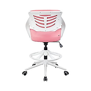 BOJUZIJA Drafting Tall Office Standing Computer Desk Chair with Foot Rest- Lumbar Support& Waist Support Function for Office &Home (Pink)