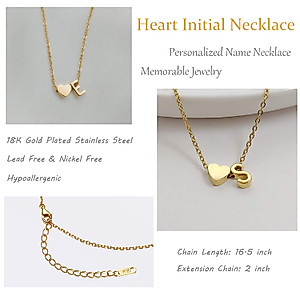 Glimmerst Initial Heart Necklace,18K Gold Plated Stainless Steel Tiny Heart Letter A Necklace Personalized Monogram Name Necklace for Women