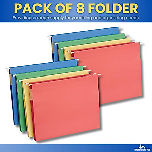 1InTheOffice Hanging File Folders Letter Size, Expanding Hanging File Folders, File Cabinet Dividers, 3.5" Expansion, Assorted, 8 Pack