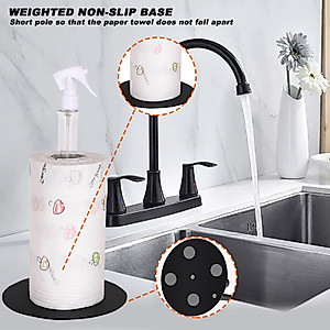 Paper Towel Holder with Spray Bottle,Stainless Steel Countertop Paper Towel Holder for Kitchen Bedroom and Bathroom, One-Handed Operation Kitchen Paper Towels Holder with Non Slip Weighted Base Black