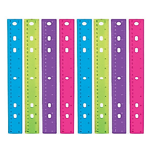 Plastic Rulers 12 Pack , Clear Transparent Rulers 12 Inch, Assorted Colors, Kids Ruler for School, 12inch/30cm with Centimeters and Inches, Standard School Ruler